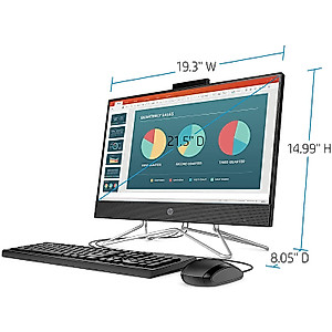 HP 2022 22'' All-in-One AIO FHD IPS Desktop Dual-Core AMD Athlon Silver 3150U 8GB DDR4 RAM 256GB M.2 NVMe SSD HDMI RJ45 WiFi AC BT Webcam Speaker DVD Black Windows 10 Pro w/RE Accessories