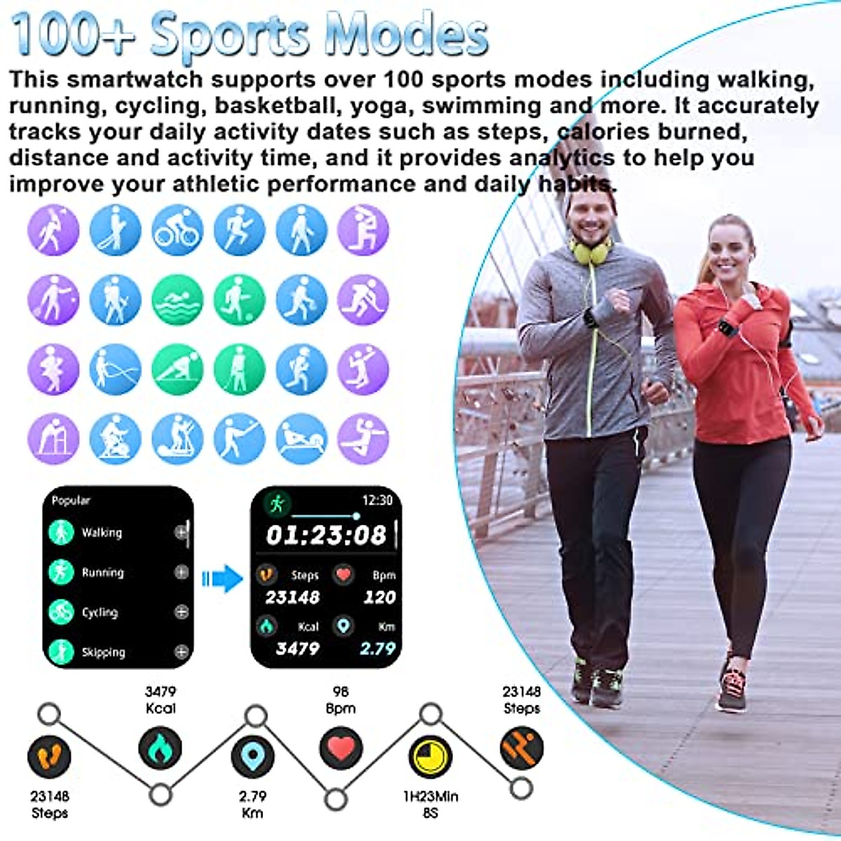 Smart Watch(Answer/Make Call), 1.96" Touch Screen Smartwatch for Android and iOS Phones with Heart Rate Monitor, Blood Oxygen Tracking, Sleep Monitor, IP68 Waterproof Fitness Tracker for Men and Women