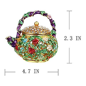 YU FENG Mini Teapot Trinket Box Hinged for Girls Ring Holder Handmade Ring Holder Dish Decorated (teapot)