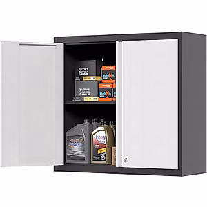 SUXXAN Metal Wall Cabinets for Storage with Lock,Steel Garage Hanging Cabinet with 1 Adjustable Shelf and 2 Doors,Garage Cabinet Upper,Wall Mounted Metal Cabinet for Office and Home