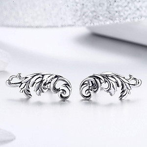 Antique Flower Stud Earrings Sterling Silver 925 Elegant Vintage Leaf Climber Crawler Earring Ear Piercing Thanksgiving Christmas Day Gifts for Women