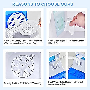 Giantex Portable Washing Machine, Twin Tub Washer and Dryer Combo, 13lbs Compact Mini Laundry Clothes Washer, Built-in Drain Pump, Semi-Automatic Wash and Spin Cycle for Apartment Dorm Camping RV