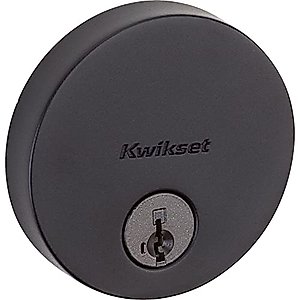 Kwikset 258 Uptown Door Deadbolt, Round Contemporary Low Profile Keyed One Side Low Profile Deadbolt featuring SmartKey Security in Matte Black