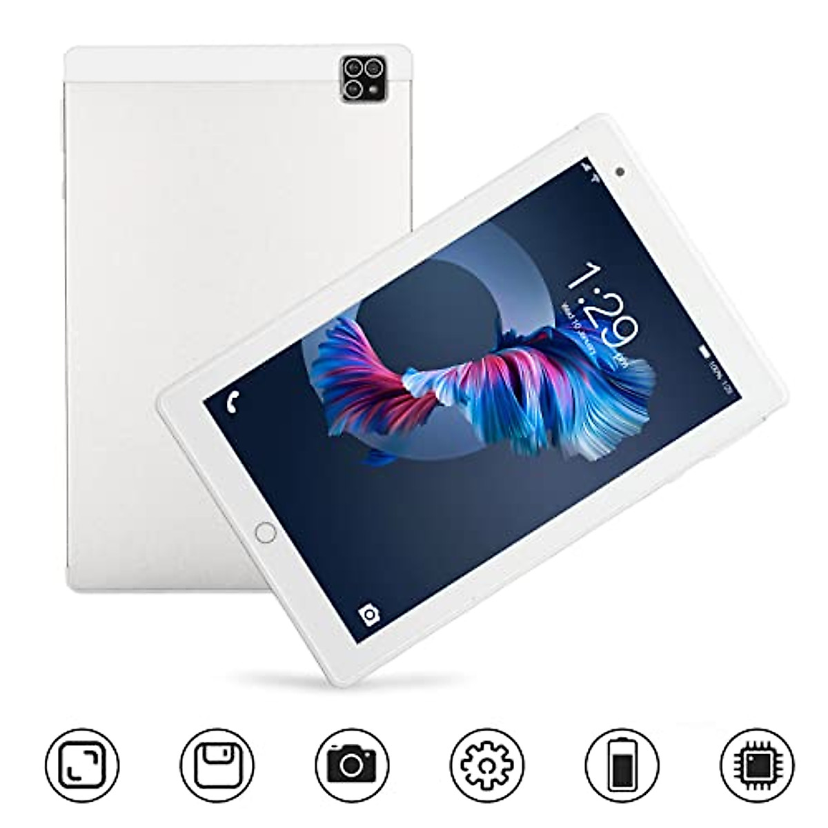 Tablet 8 inch, 4GB 64GB (Up to 128GB) Android 10.0 Tablet, Front 200w Rear 800w 1920x1200 IPS HD Display Dual Camera Tablet, Support Calls, WiFi, Octa Core Processor, Silver(US)