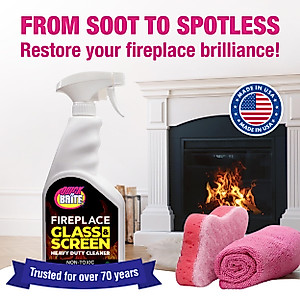 Quick N Brite Fireplace Glass Cleaner 24oz, with Sponge and Microfiber Towel