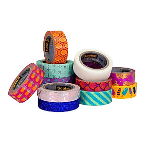Scotch Expressions Washi Tape Multi Pack, 8 Rolls, Great for Gift Wrapping, Metallic Dots and Stripes Collection