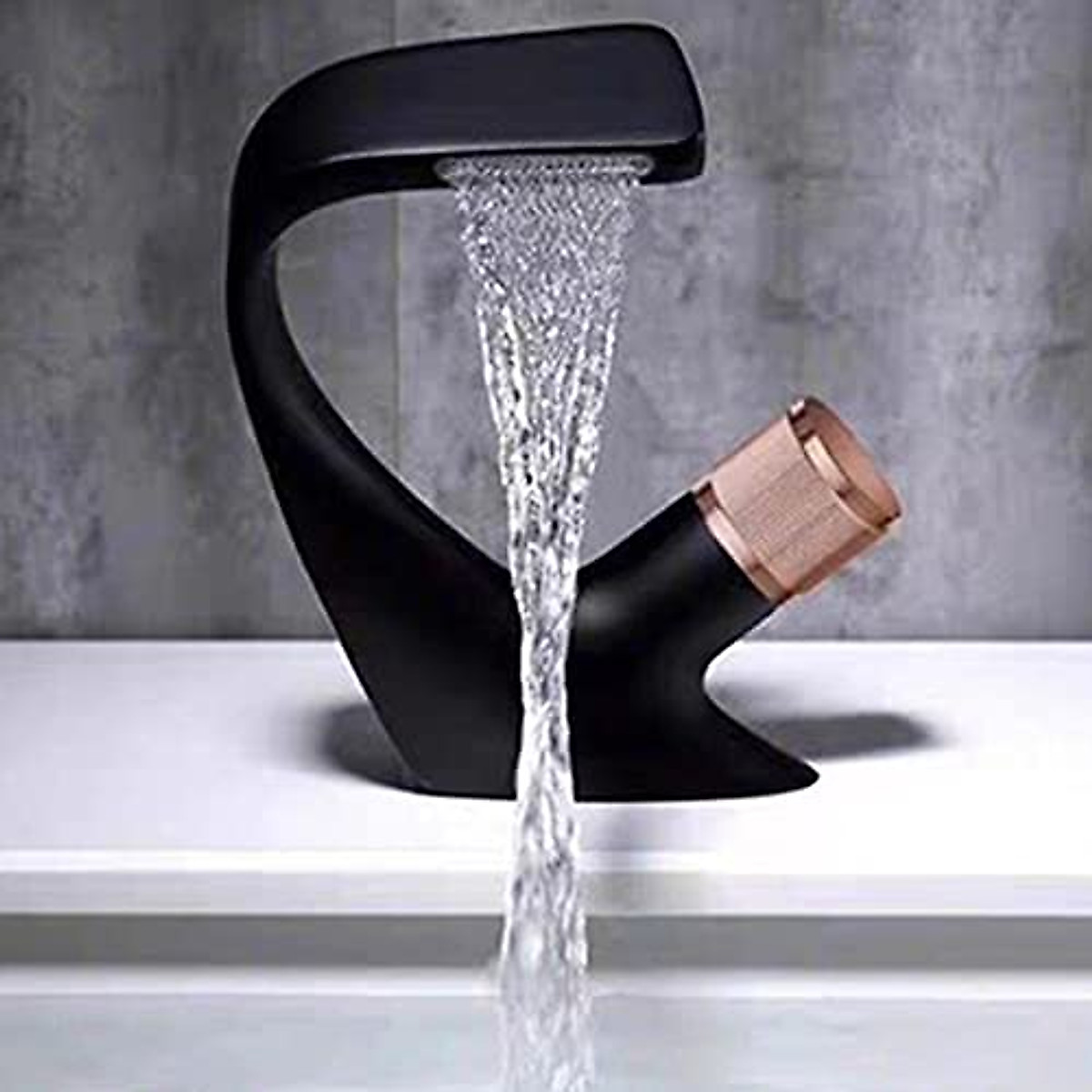 QFZFQOLSS Kitchen Sink Faucet for Bar Farmhouse Commercial, Chrome Finished Kitchen Water Tap, Bathroom Sink Faucets, Hot Cold Water Mixer, Deck Mounted Single Hole Bath Tap(Black Rose Handle)