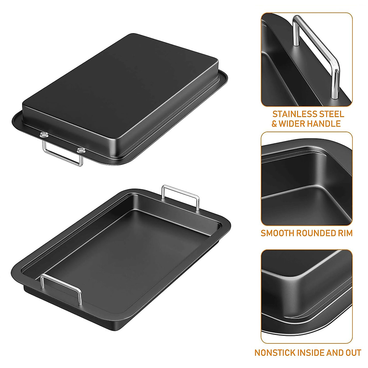 BBQ Future 17.3-Inch Nonstick Roasting Pan with Stainless Steel Rack, Turkey Roaster Pan for Turkey Chicken Meat & Vegetables, Rectangular Roasting Pans for Ovens Heavy Duty & Dishwasher Safe