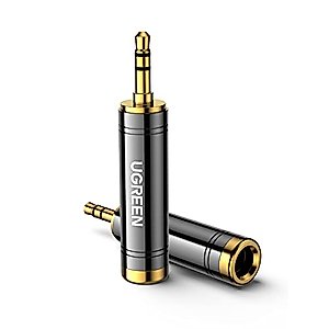 UGREEN 3.5mm to 1/4 Adapter 2 Pack 3.5mm 1/8 Male to 6.35mm Female Audio Jack Plug Converter Headphone Adapter for Speaker Headphone, Guitar, Digital Piano