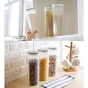 Luxshiny Flour Container 2 Pcs Spaghetti Pasta Storage Noodles Jar Rotating Transparent Grain Container Kitchen Cereal Crisper for Dry Food Oatmeal Rice (Light Blue) Spaghetti Noodles