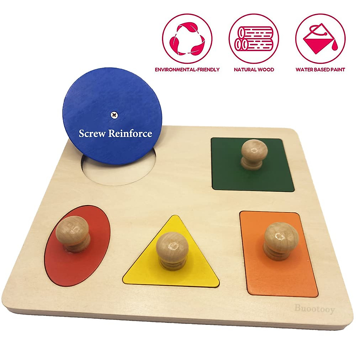 Montessori Multi Shape Wooden Puzzle Toy Baby Toddler First Jumbo Wood Peg Educational Basic (5 Geometry Shape)