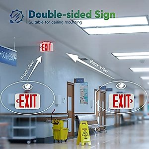 FREELICHT Red LED Exit Sign with Battery Backup，Exit Sign for Business，Easy to Install，UL Certified，AC 120/277V，Pack of 10