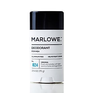 MARLOWE. No. 024 Mens Deodorant 2.5 oz, Natural Deodorant for Men, Aluminum Free Stick, Made with Coconut Oil, Shea Butter & Jojoba, Only No-Nonsense Ingredients, Fresh & Woodsy Scent