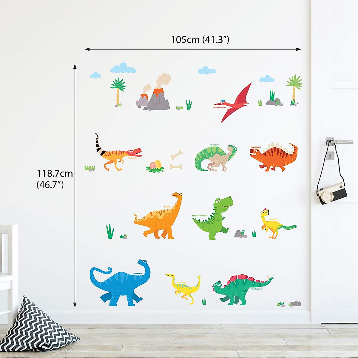 DECOWALL DWL-1805N Colourful Dinosaur Kids Wall Stickers Wall Decals Peel and Stick Removable Wall Stickers for Kids Nursery Bedroom Living Room décor