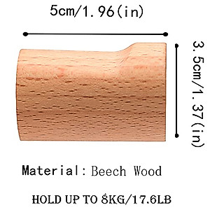 AULEST Wood Wall Hooks 5 PCS, Wooden Pegs Hooks Natural Handmade Home Decor Coat Hanger Wall Mounted for Hanging Robe Bag Purse Towel (Beech Wood)