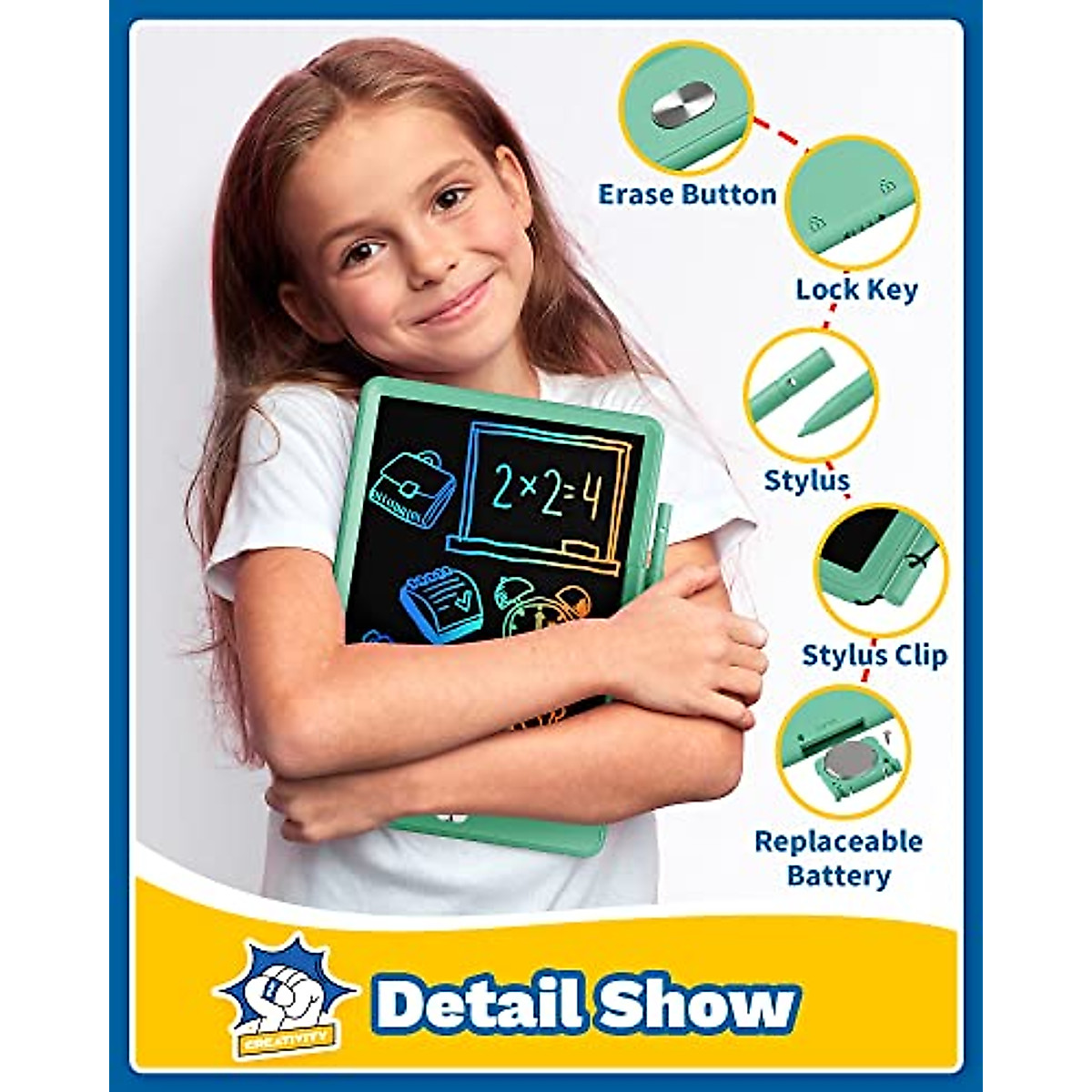 TEKFUN Kids Toys Toddlers Toys for Boys and Girls, 8.5in LCD Writing Tablets Drawing Pad for Kids, Light Doodle Pad Drawing Board for Toddlers, Gifts Toys for 3 4 5 6 7 Year Old Girls Boys(Green)