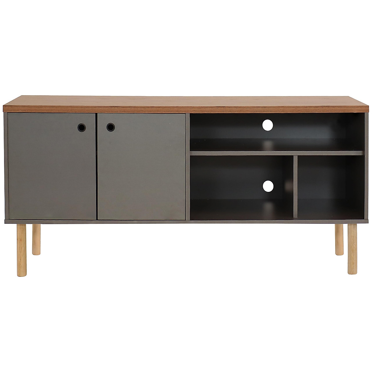 Sunnydaze Mid-Century Modern TV Stand for 55-Inch TV - Living Room Entertainment Center with Storage - Media Console Cabinet with Shelves - Gray