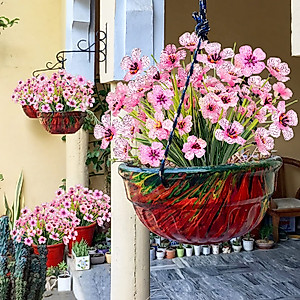 TURNMEON 8 Bundles Fake Flowers Outdoor Silk Flower UV Resistant Faux Flowers Shrubs Plastic Artificial Flowers Outside Fake Plants for Hanging Planters Porch Home Window Spring Summer Decor(Pink)