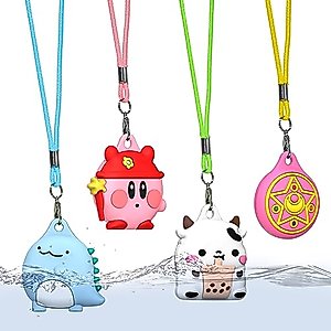 (4Pack) Waterproof AirTag Necklace for Kids, Cute Cartoon Kid Air Tag Necklace Adjustable Hidden Air Tag Holder Compatible for Apple Airtag, Silicone Airtag Accessories for Toddler (Pink, Blue, White)