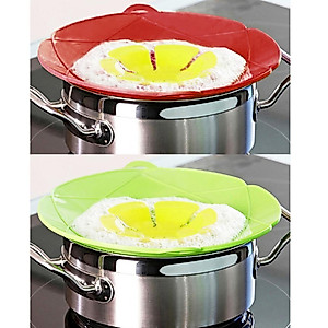 AUANDYU 2 X Spill Stopper Lid Cover And Spill Stopper, Boil Over Safeguard,Silicone Spill Stopper Pot Pan Lid Multi-Function Kitchen Tool (Green And Red)