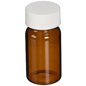 JG Finneran 9A-121 Amber Borosilicate Glass Standard VOA Vial with White Polypropylene Solid Top Closure and PTFE Lined, 24-400mm Cap Size, 20mL Capacity (Pack of 72)