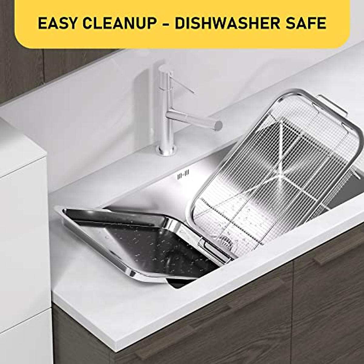 Air Fryer Basket and Tray for Oven, 15.5'' x 12.5'' Stainless Steel Crisper Tray and Basket for Convection Oven, Baking Pan Perfect for the Grill, Dishwasher Safe, 2 Set Medium Size