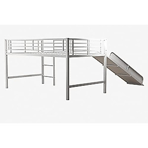 DHP Junior Twin Metal Loft Bed with Slide, Multifunctional Design, White with White Slide