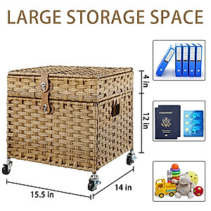 ETRONIK Rolling File Cabinet, Updated 2 Layer File Cabinets for Home Office, Hand Woven File Box with Wheels, File Organizer for Hanging Letter Size Folder, Home Decorative Document Basket, Flaxen