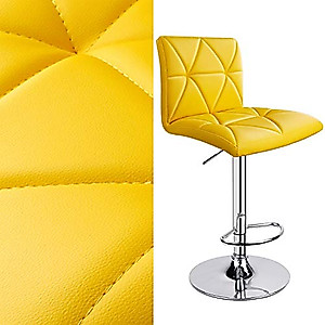 Leader Accessories Bar Stool, Hydraulic Square Back Diagonal Line Adjustable Bar Stools, Set of 2 (Yellow)