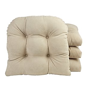 Klear Vu Gripper Overstuffed Universal Non-Slip Dining Chair Cushions for Kitchen Decor or Office Use, U-Shaped Skid-Proof Seat Pad, 15x15 Inches, 4 Count (Pack of 1), Linear Stone Tan