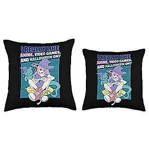 Cute Kawaii Girl Gaming Gamer - Anime, Video Games Throw Pillow, 18x18, Multicolor