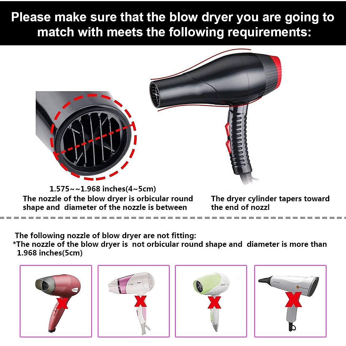 Universal Collapsible Hair Dryer Diffuser - Travel and Easy Storage - KingKam Diffuser Attachment Fit Most Hair Dryers with Nozzle Diameter D-1.575Inch to 1.968 Inch (4-5cm) - Black