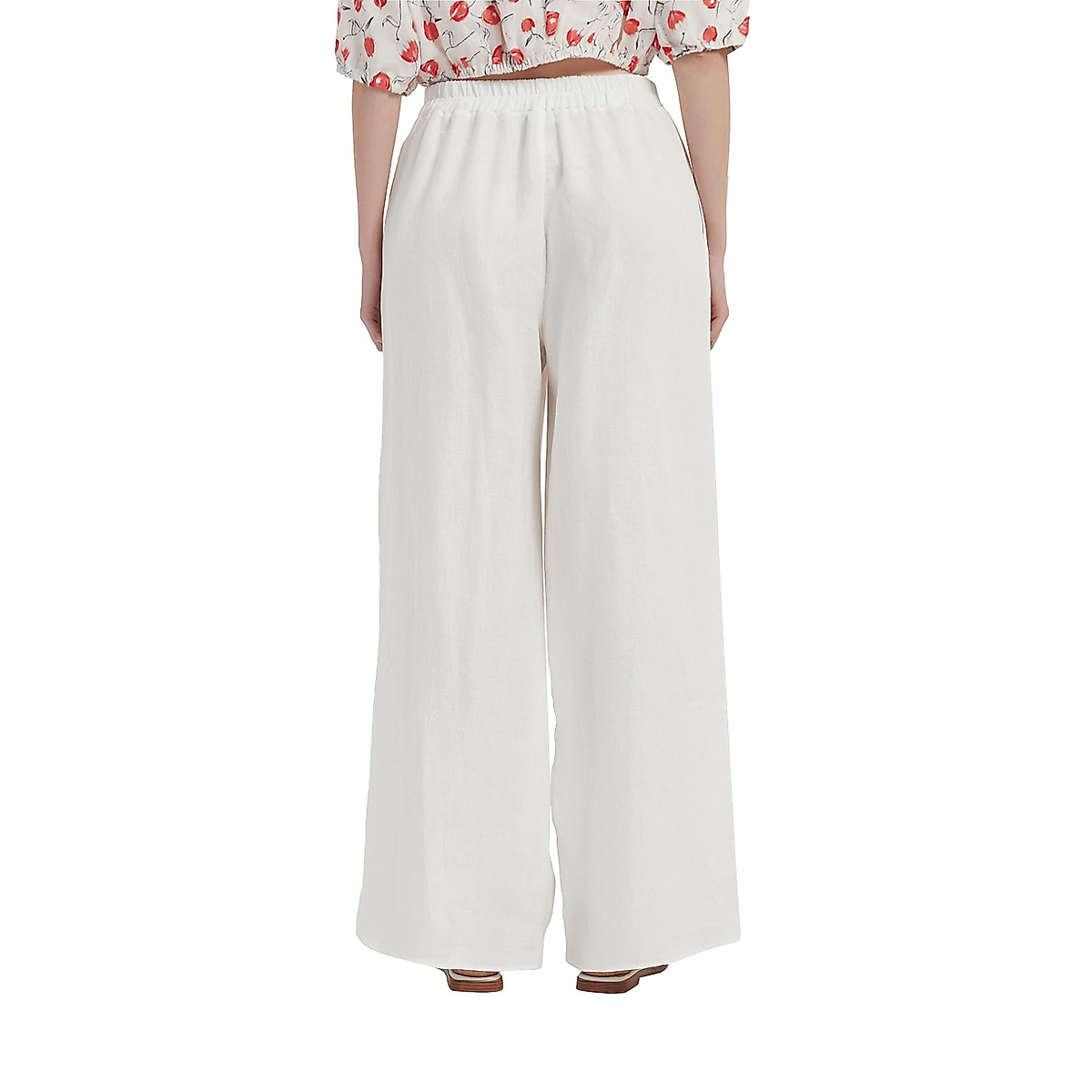 PACIBE Women's Drape Linen Pants Summer Wide Leg Trousers Compact Fabric with Pockets, XL, White