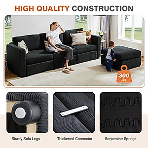 Sweetcrispy SF-1-M01-0227 Sectional Couches for Living Room, 4-Seat Sofa, Dark Grey