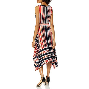 Karl Lagerfeld Paris Striped Hammered Crepe Asymmetrical Hem Midi Dress, Paradise Pink Multi, 10