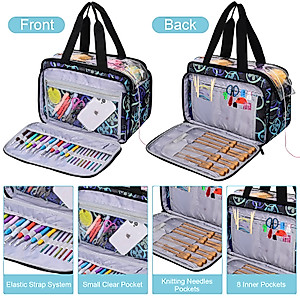 Crochet Bag Yarn Storage Tote Knitting Bag with Knitting Needles Bag Crochet Yarn Organizer Crochet Accessories and Supplies Crochet Bags Protect Wool and Prevent Tangling Grey Flower