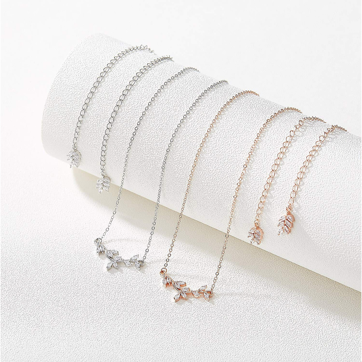 SWEETV Crystal Wedding Bridal Necklace for Brides, Cubic Zirconia Dainty Vine Pendant Necklace for Women, Bridesmaid Gift