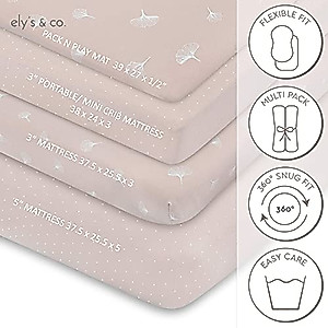 Ely’s & Co. Pack N Play│Playard│Portable Crib Sheet 2-Pack - Combed, 100% Jersey Cotton for Baby Girl — Rosewater Pink, Pin Dots & Gingko Leaves