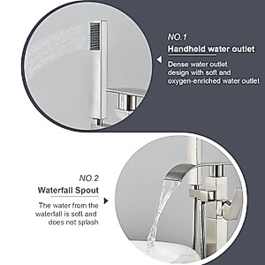 Senlesen Stainless Steel Bathroom Free Standing Tub Filler Faucet Brushed Nickel Freestanding Bathtub Faucets with Handheld Shower Mixer Taps