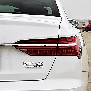 Crynod 1 PC Car Fender Badge Decal, 3.93" x 1.33" "Bad Ass Edition" Zinc Alloy Three-Dimensional Tailgate Front Grille Hood Decal, Retrofit Decorative Replacement, for Most Models (Silver & Black)