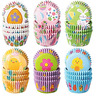 Patelai 600 Pcs Easter Cupcake Liners Mini Easter Baking Cups Egg Bunny Chick Wrappers Paper Liners for Easter Party Decorations Supplies