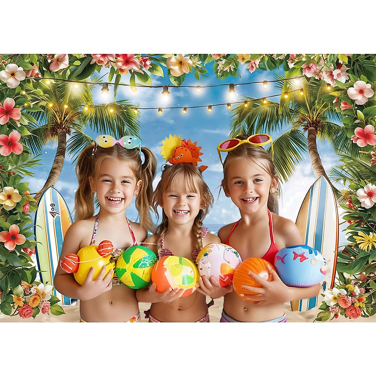MEHOFOND 7x5ft Summer Hawaiian Beach Photography Background Tropical Luau Photo Backdrop Sky Ocean Palm Tree Surfboard Summer Holiday Sea Beach Party Supplies Aloha Birthday Photo Booth Props
