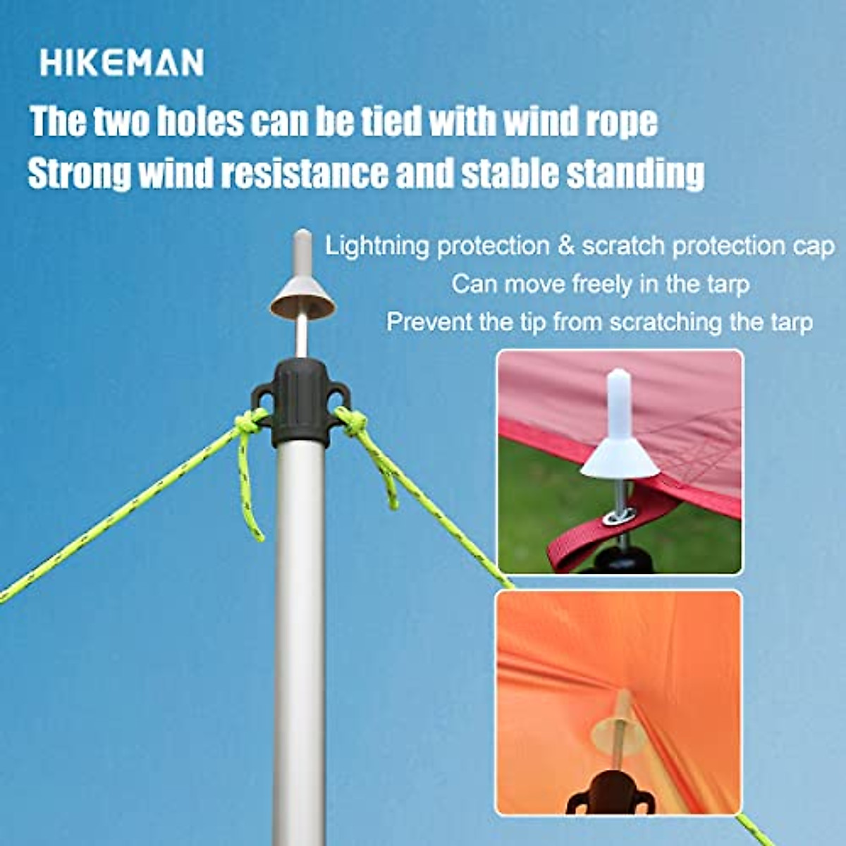 HIKEMAN Set of 2 Tarp Poles Adjustable Aluminum Telescoping Tarp Poles, Lightweight Canopy Poles Portable Tent Poles for Outdoor Camping Backpacking Awning