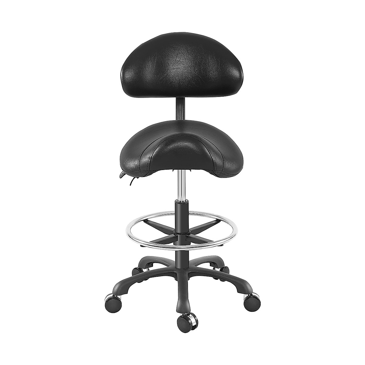 Coczeb Saddle Stool with Back Support Ergonomic Seat Hydraulic Adjustable with Footrest for Home Office Dental Tattoo Salon Shop Use