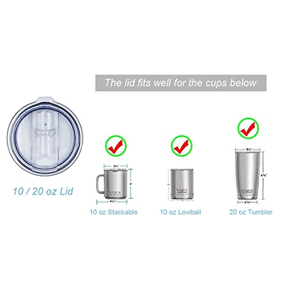 Docik Splash Proof Lids Covers for 20 Oz Yeti Rambler Ozark Trail Tumbler and More Travel Cup, Also Fit for Yeti 10 Oz Lowball, 2 Pack