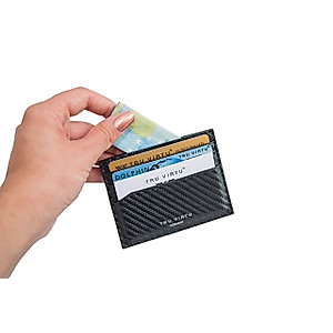 Tru Virtu® Ultra Slim Wallet Carbon Card Case I Credit Card Case I Card Case RFID NFC Protection I Genuine Italian Leather Card Case I Card Storage I Slim Wallet I Card Holder