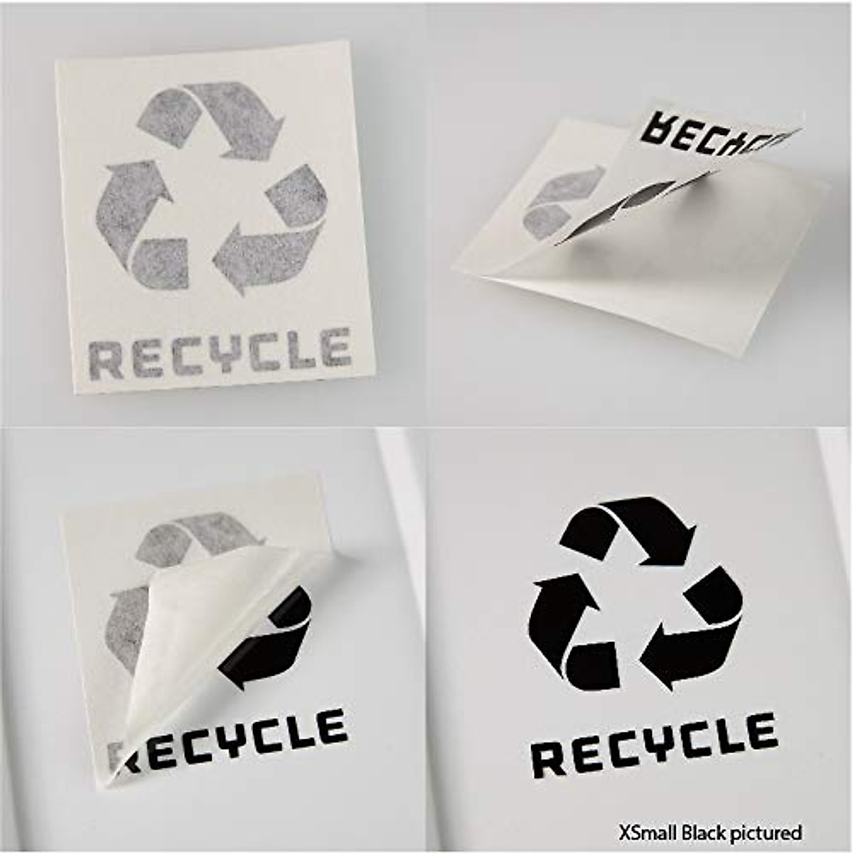 Recycle and Trash Stickers Modern Logo (1 ea) Symbol to Organize Trash cans or Garbage containers and Walls - Vinyl Decal Sticker (XSmall -Reversed - Silver Metallic)