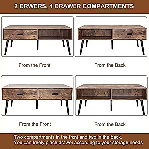 Iwell Mid-Century Boho Coffee Table & TV Stand with Storage for Living Room,Cocktail Table, TV Table, Rectangular Sofa Table, Office Table, Elegant Functional Table, Rustic Brown
