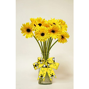 ALIBBON 2 Rolls 2.5" 5 Yd Spring Bee Wired Edge Ribbons Black White Yellow Dots Burlap Spring Honeybee Ribbon Flaxen Yellow for Wreaths DIY Crafting Gift Wrapping Bows Party Decoration