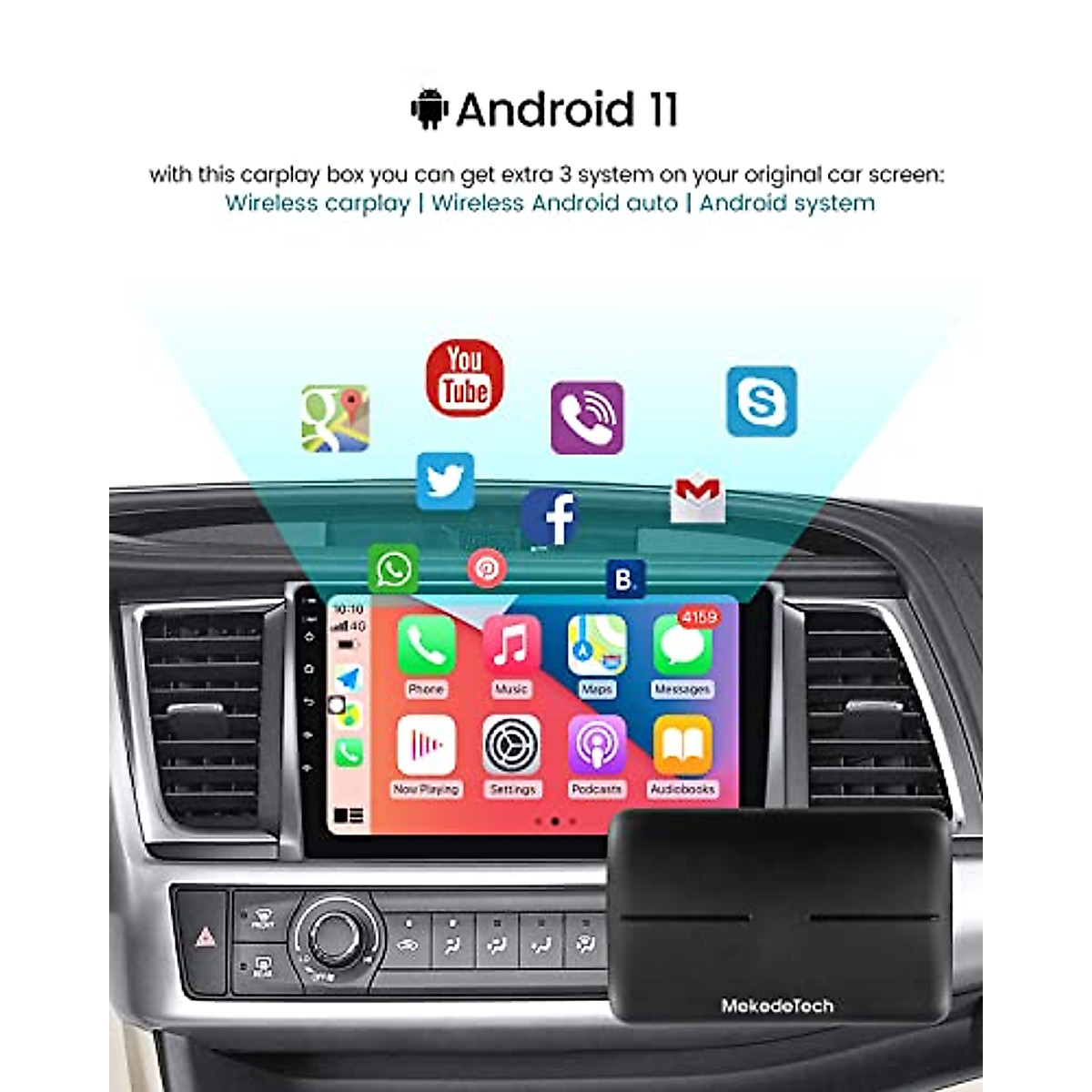 MekedeTech Wireless Carplay Adapter,Built-in HDMI Magic Box Carplay, 4+64G Android 10 Multimedia Video Box for OEM Wired CarPlay Cars Model Year After 2016 Support Netflix,Android Auto